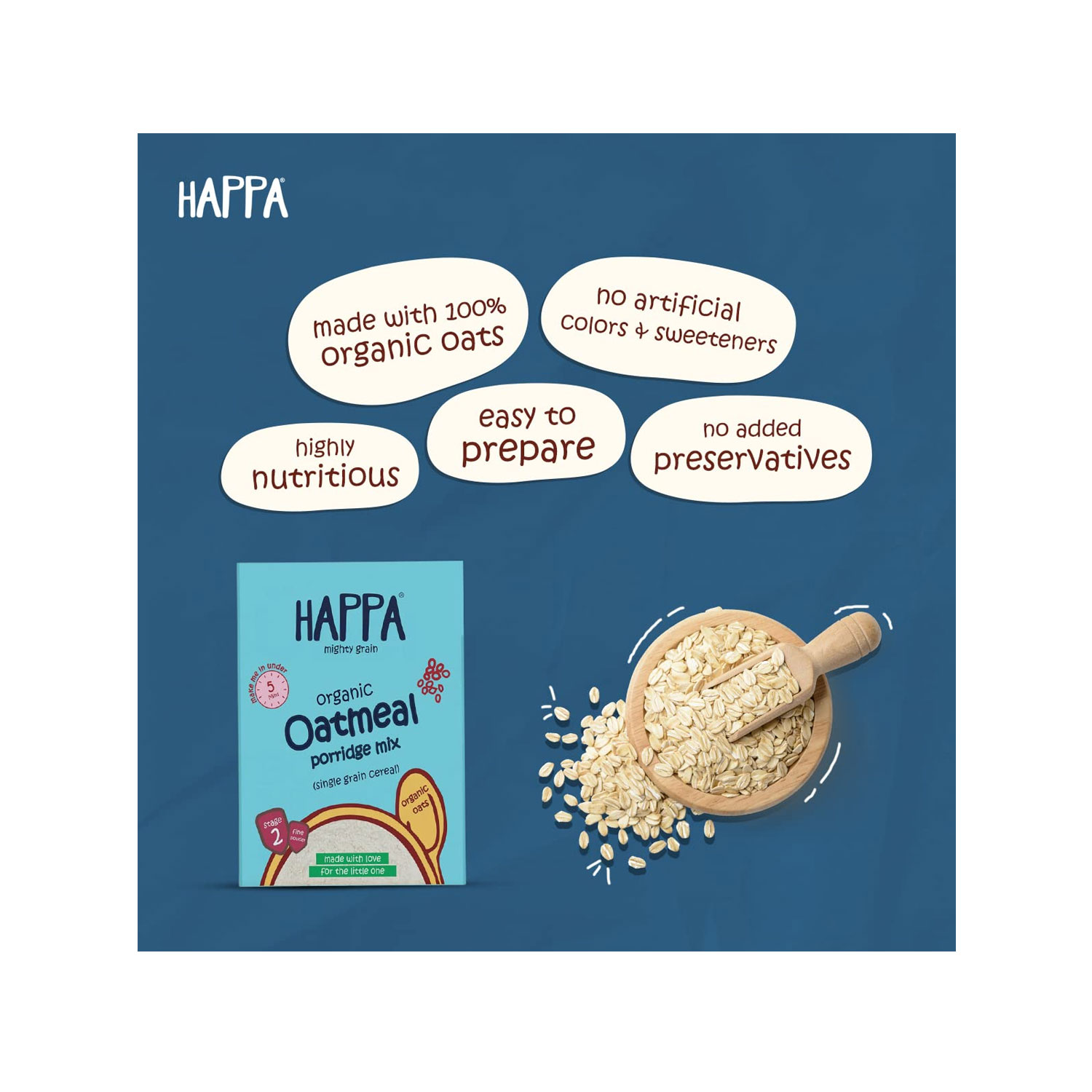 Happa Organic Oatmeal Porridge Mix, Stage 2, 6 Months+ 200g - Cureka - Online Health Care ...