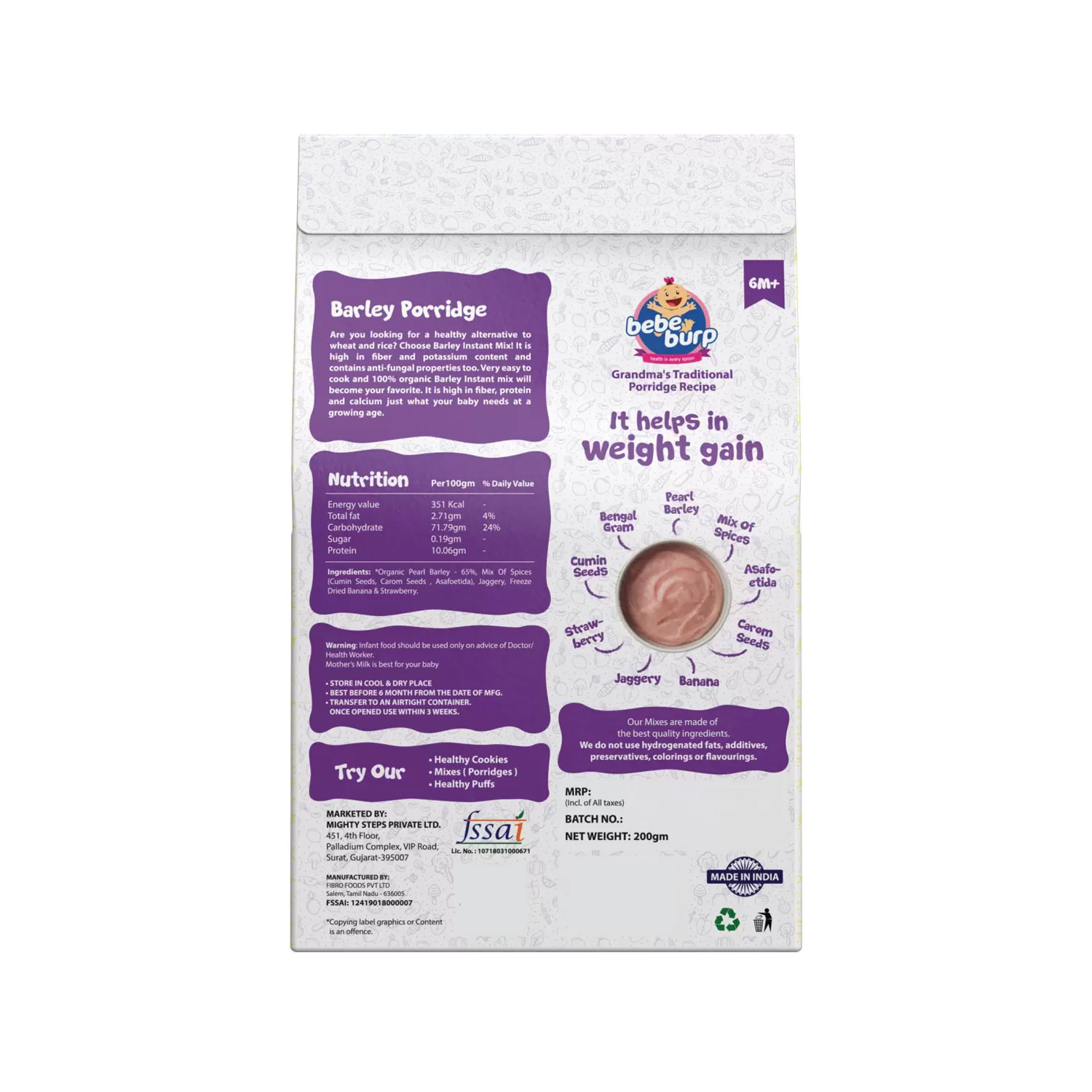Bebe Burp Barley Mix Porridge for Babies from 6+ Months - 200g - Cureka ...