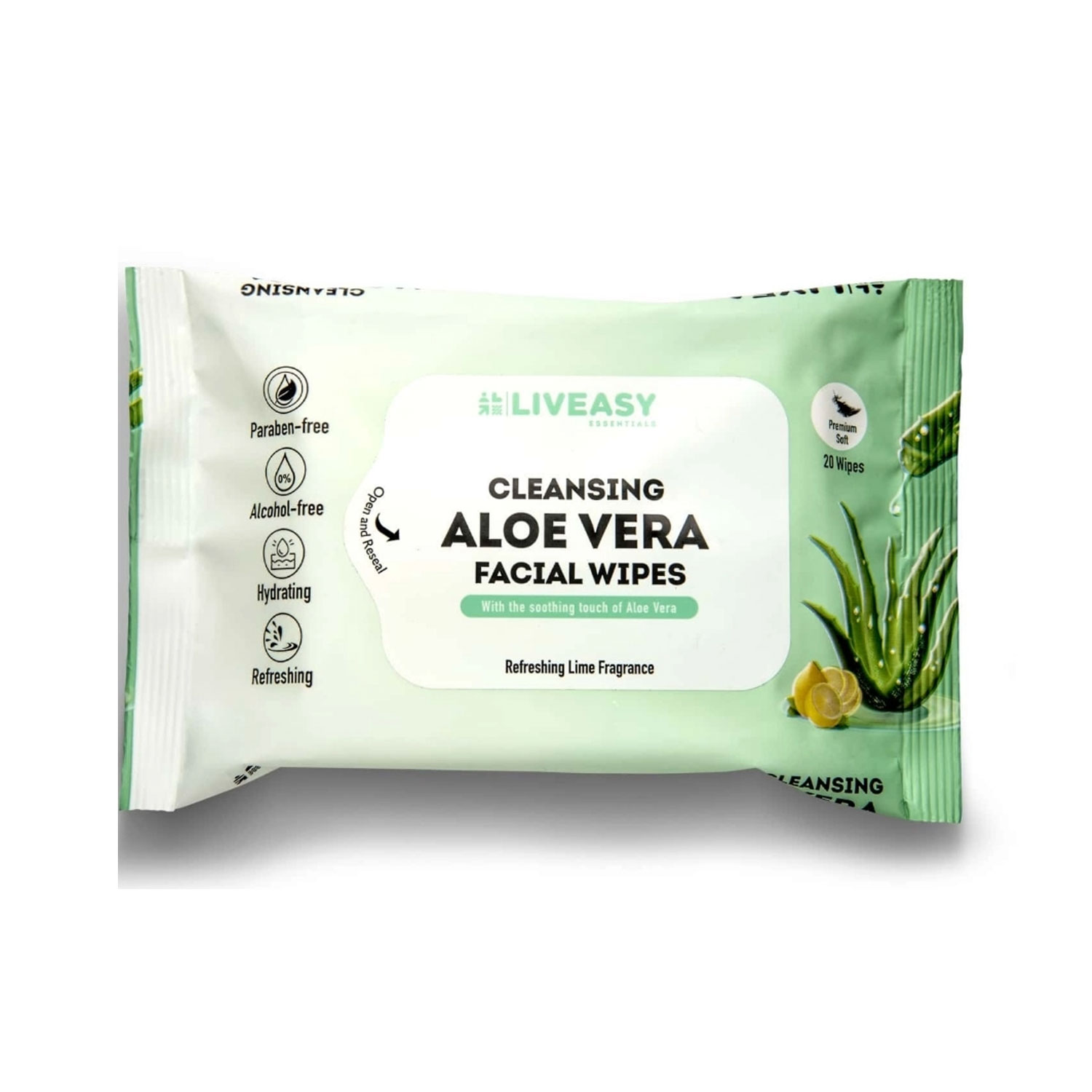 Liveasy Essentials Cleansing Aloe Vera Facial Wipes 20 Pieces (Pack of ...