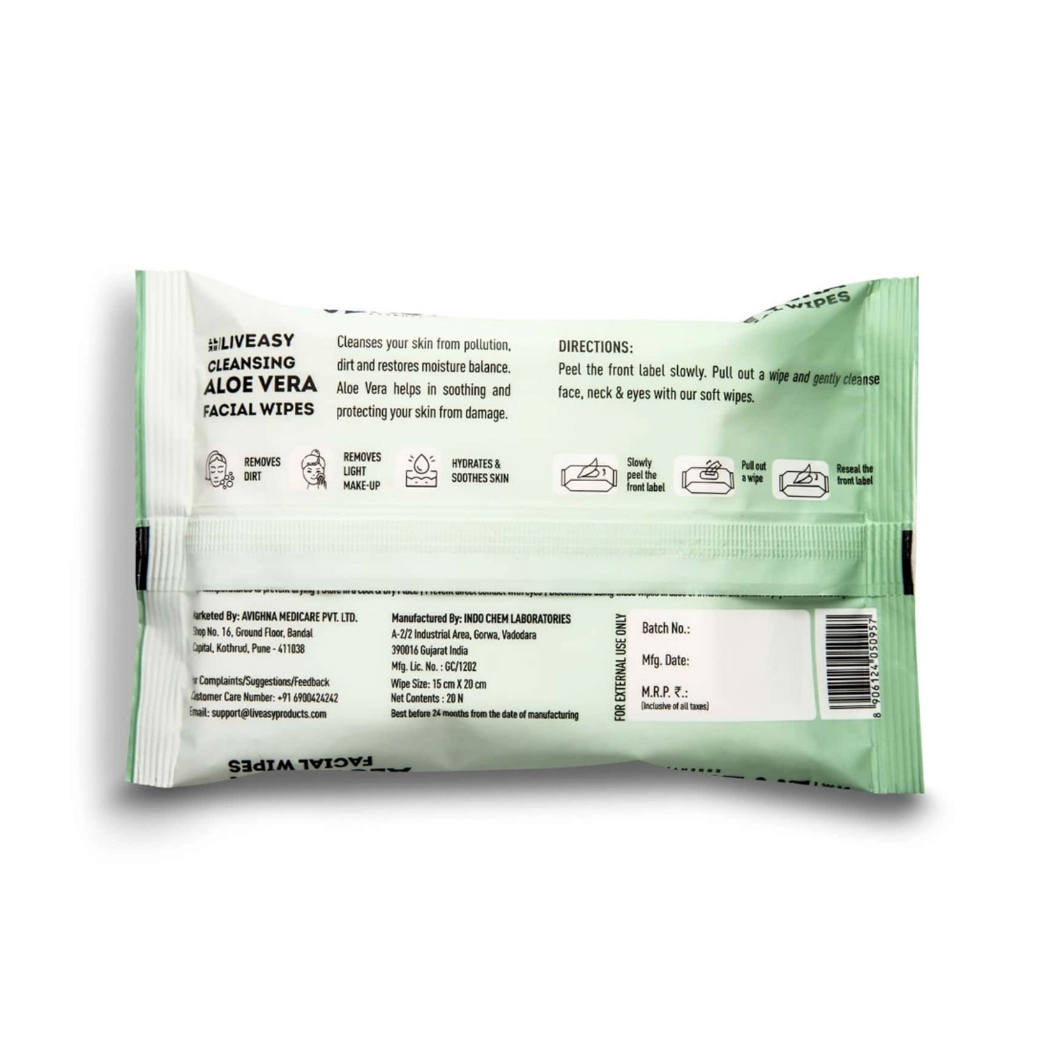 Liveasy Essentials Cleansing Aloe Vera Facial Wipes 20 Pieces (Pack of ...