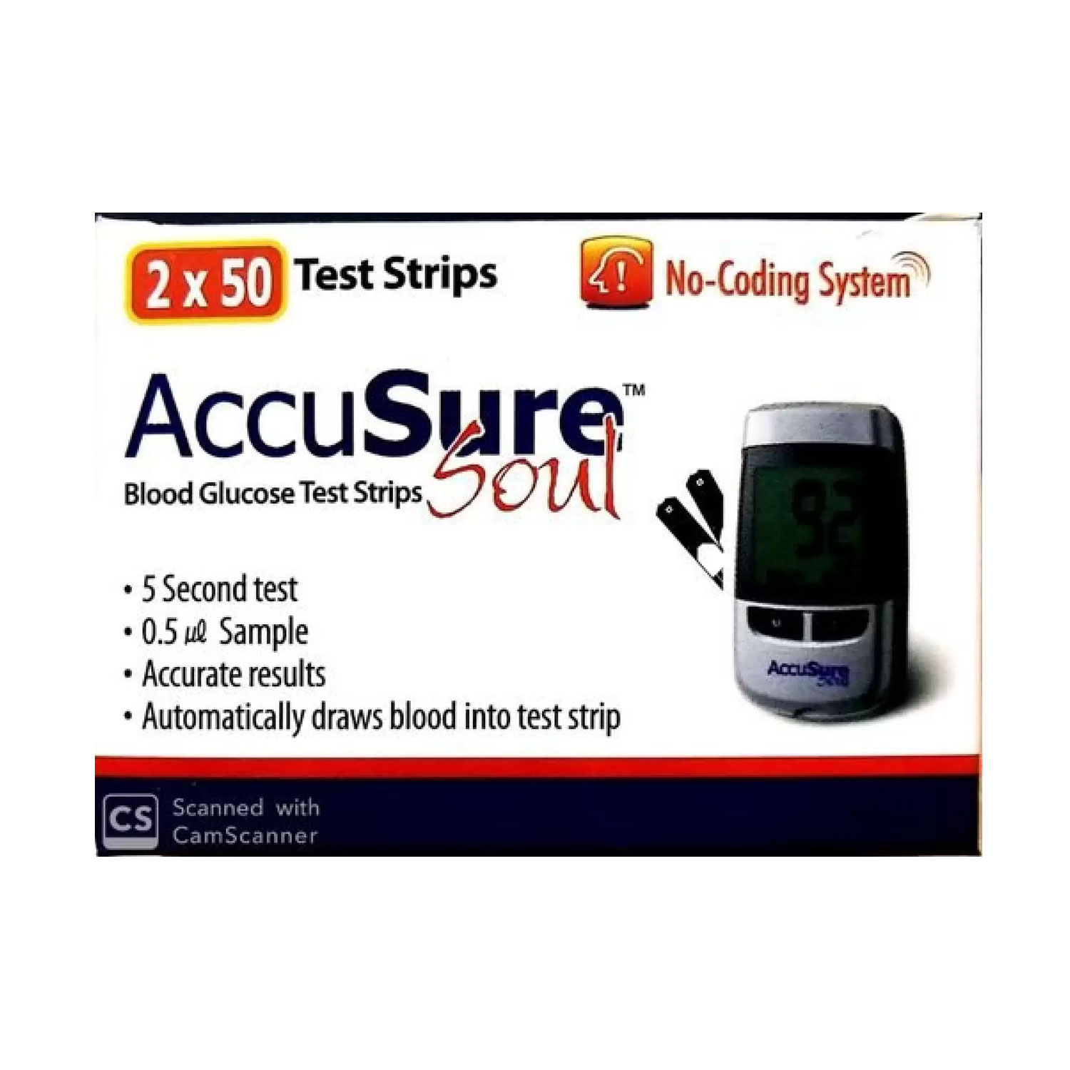 Accusure Soul Blood Gulcose Test Strips 100 strips - Cureka