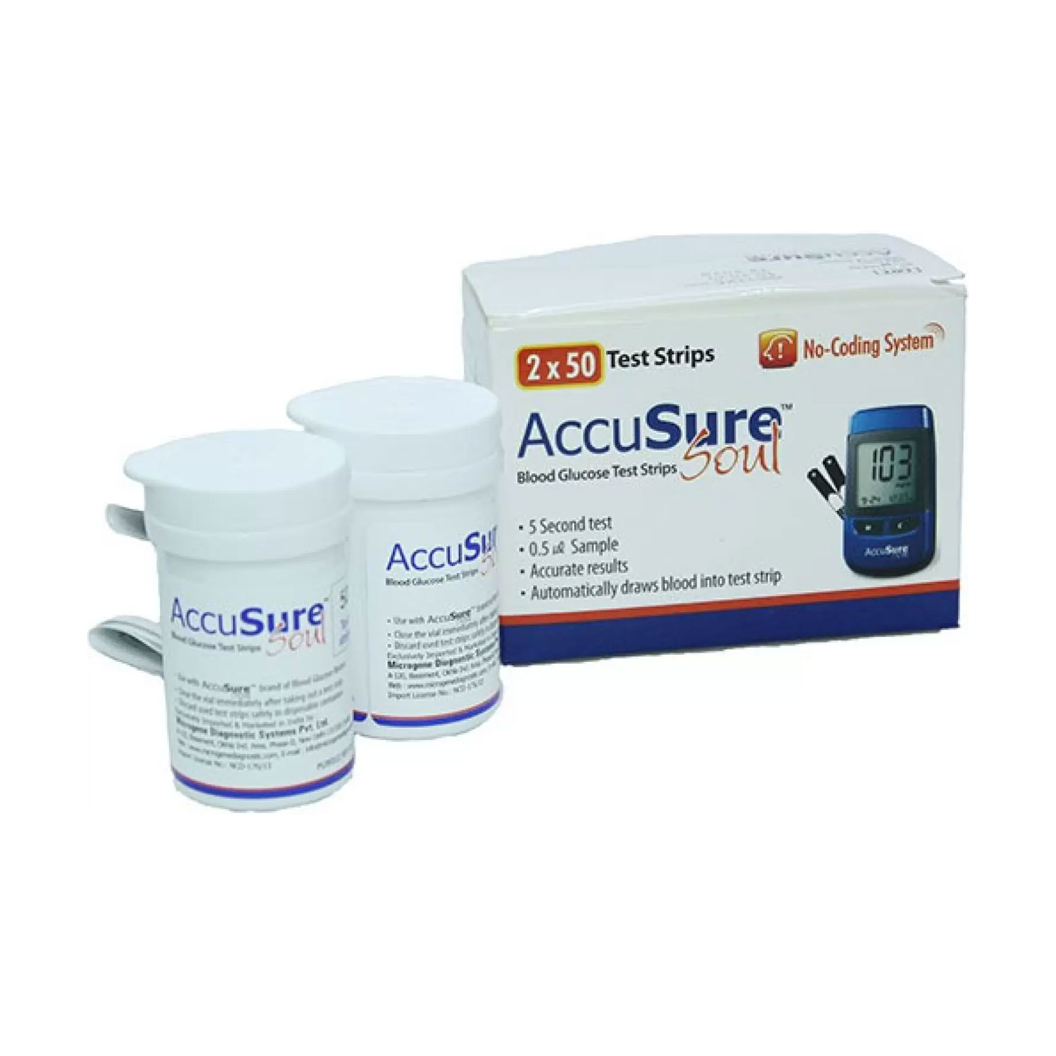 Accusure Soul Blood Gulcose Test Strips 100 strips - Cureka