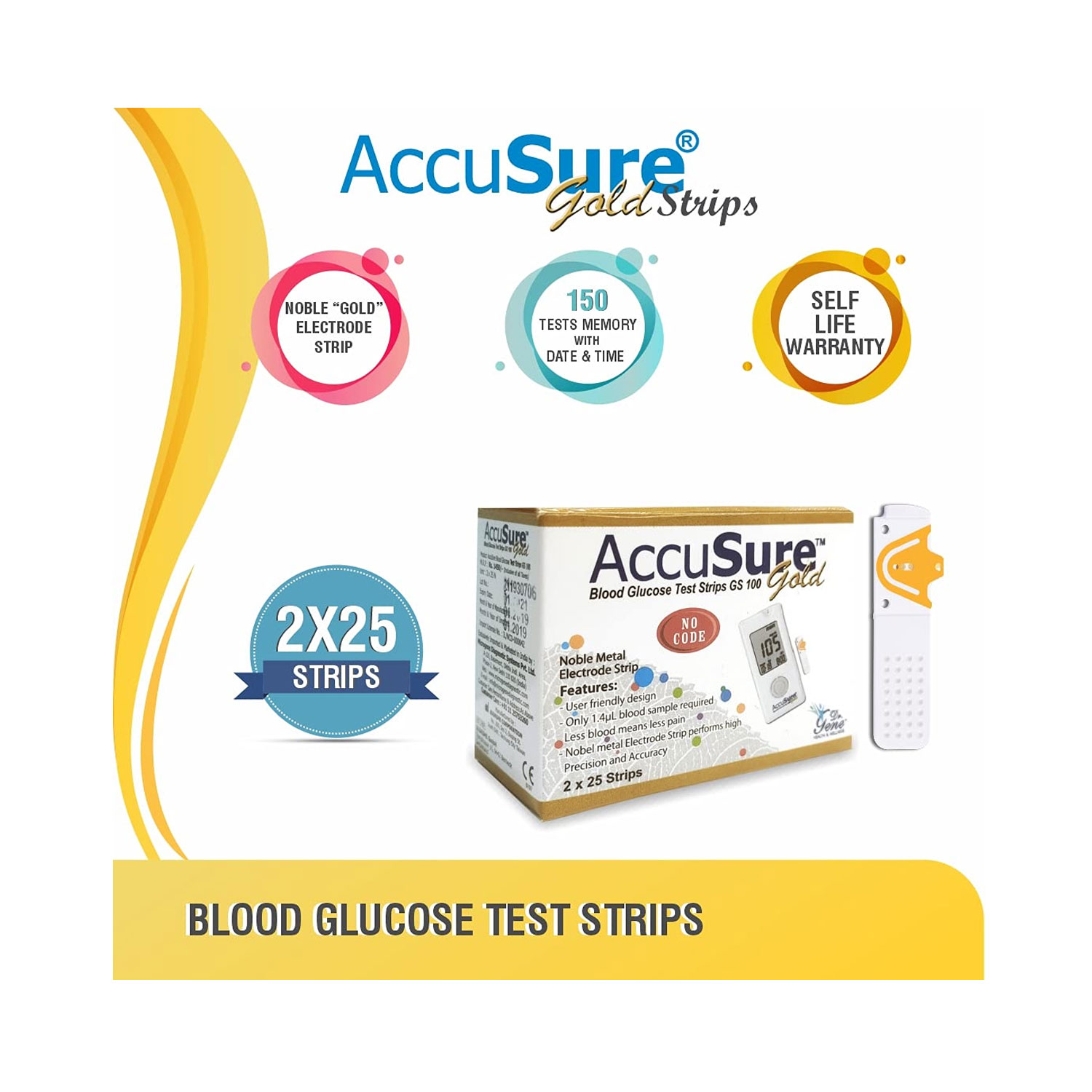 AccuSure Gold Blood Glucose Test Strips (50 Strips) - Cureka - Online ...