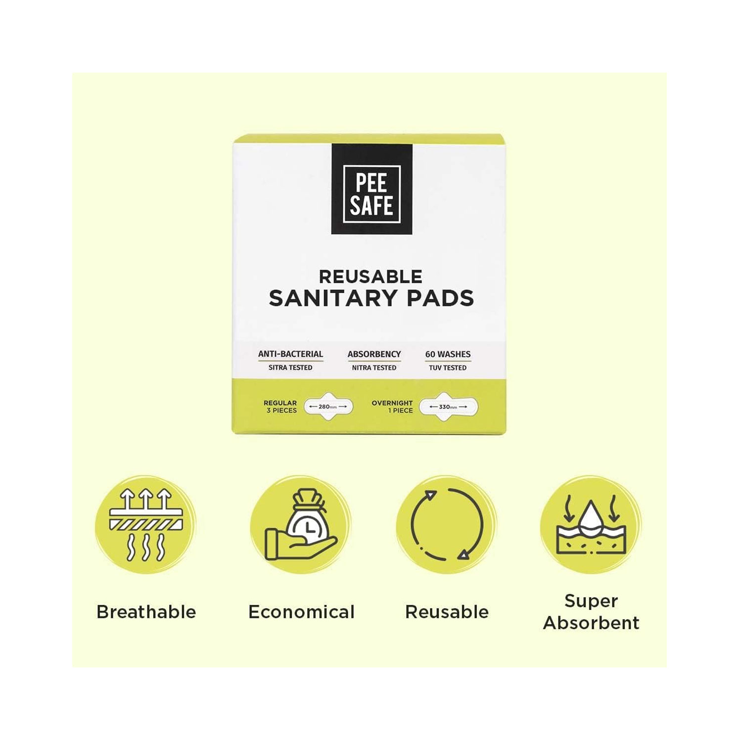 Pee Safe Reusable Sanitary Pads ( 3 Regular, 1 overnight Pad) - Cureka ...