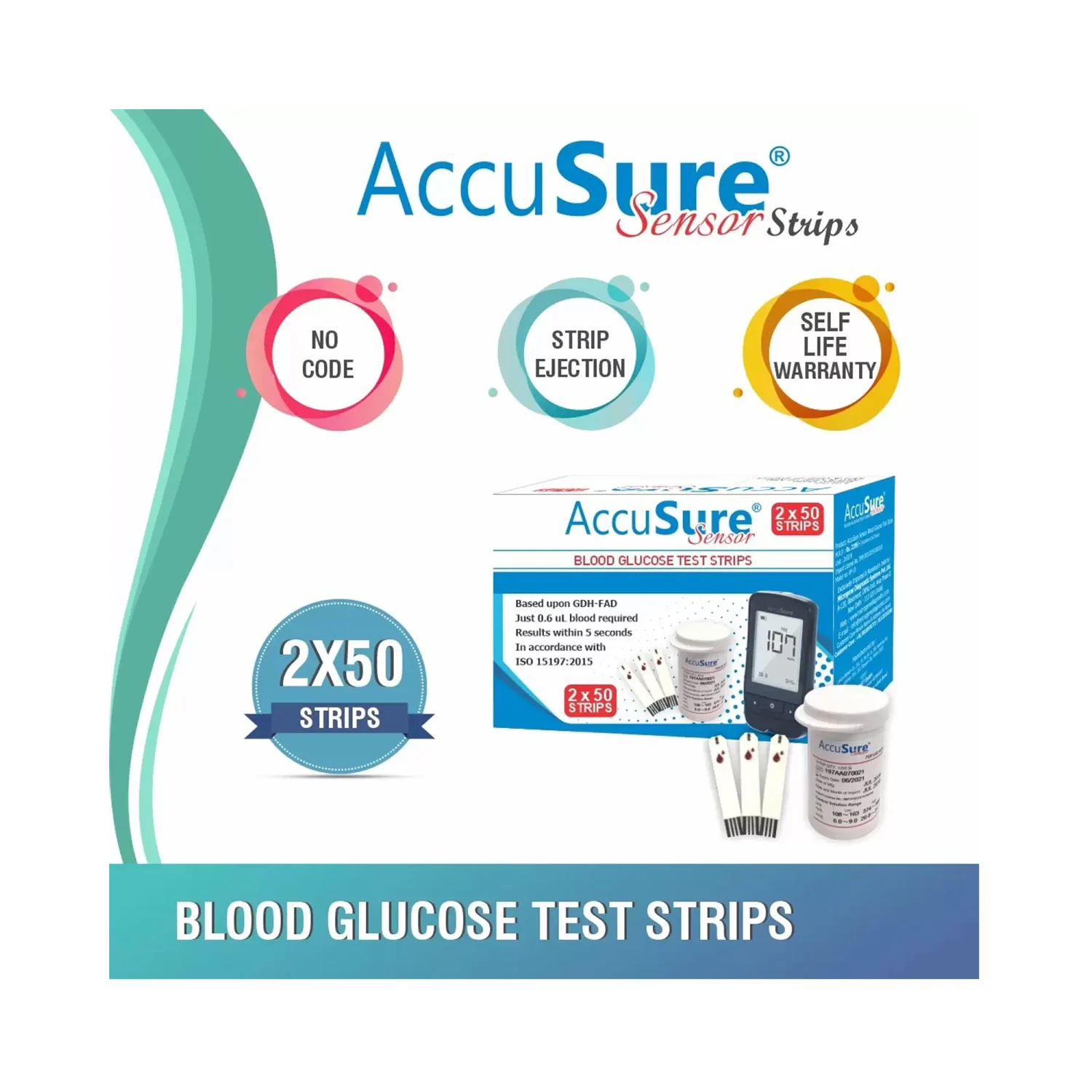 Accusure Sensor glucometer Test Strips 100 Strips - Cureka
