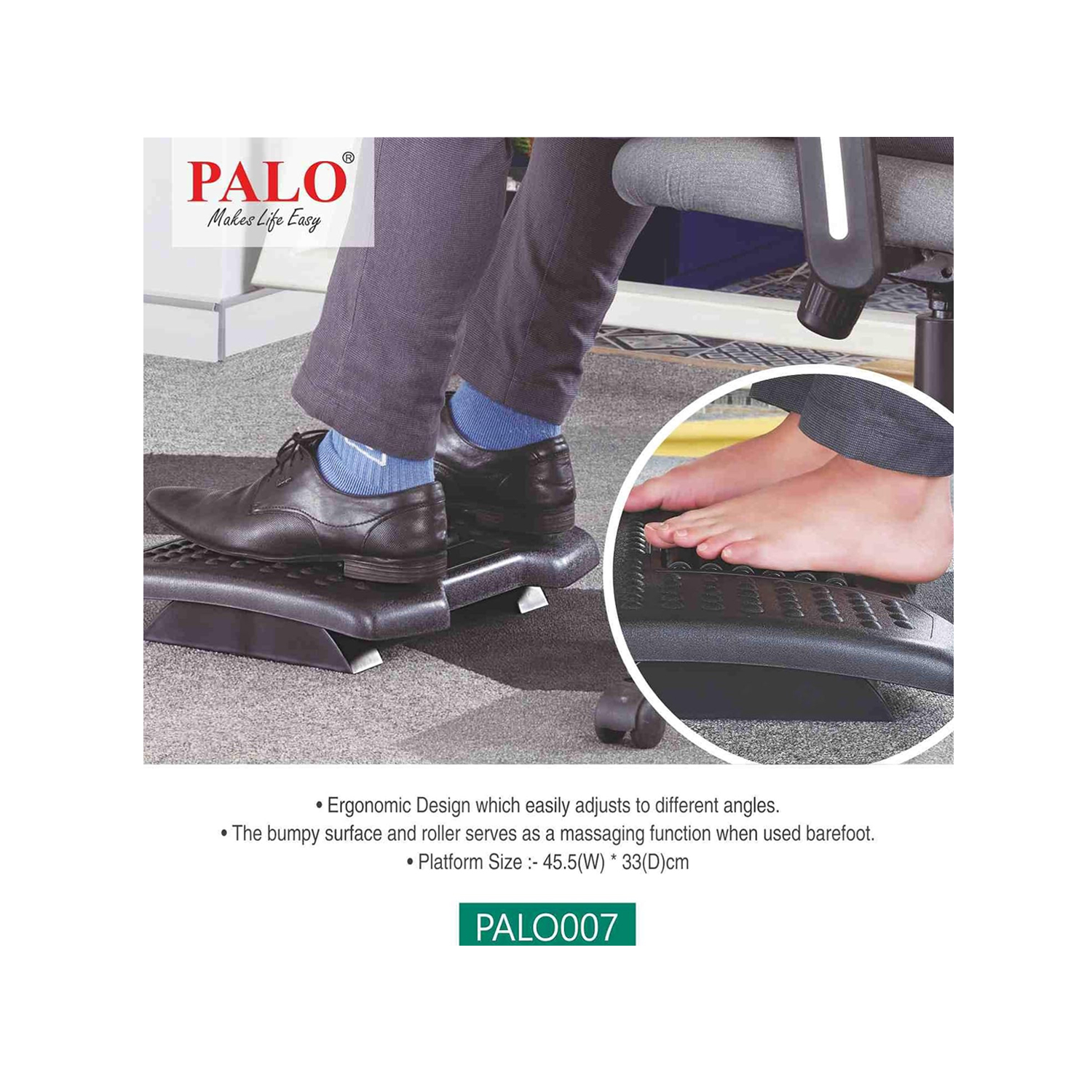 Palo Ergonomic and Angle Adjustable Foot Rest With Roller PALO007 ...