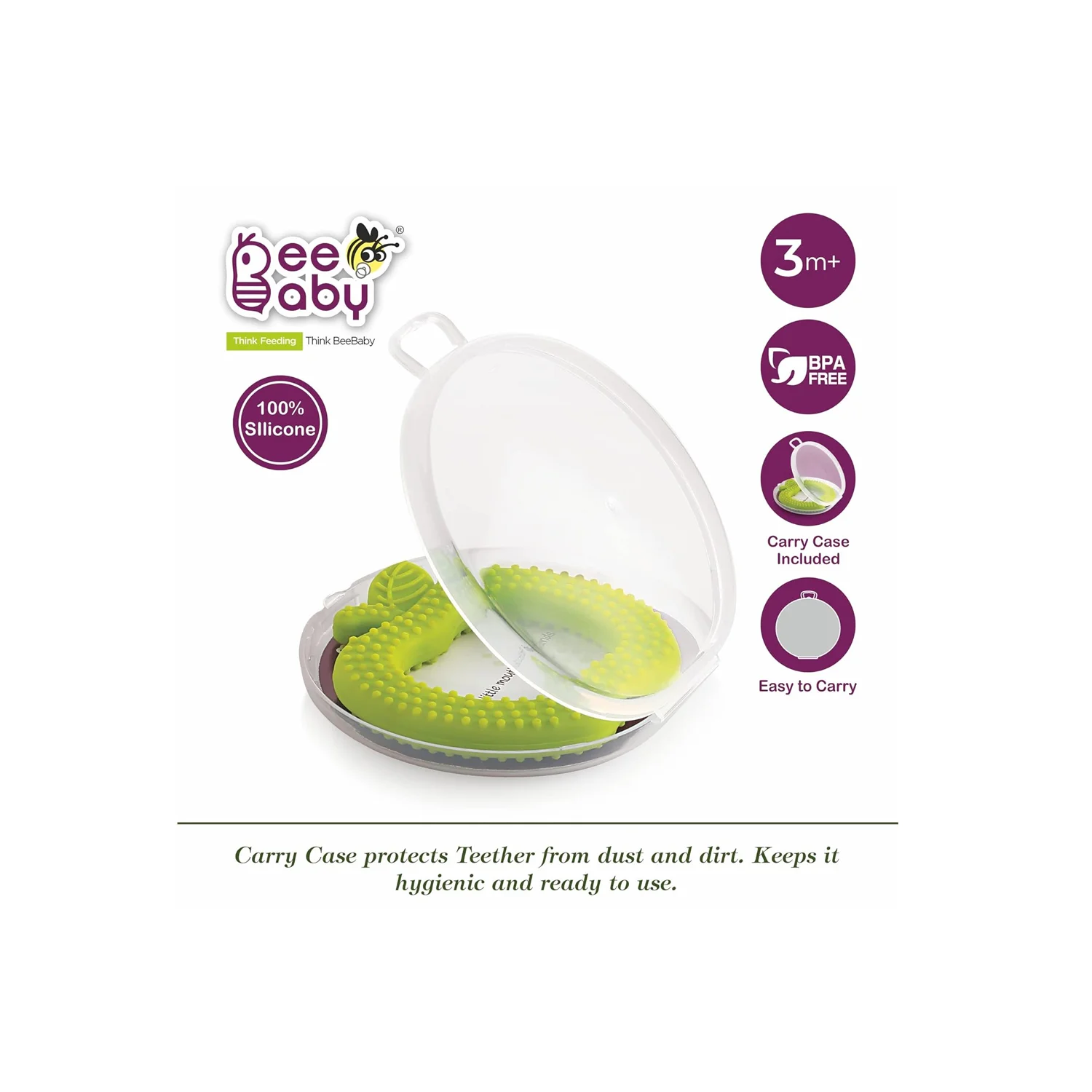 BeeBaby Apple Shape Soft Silicone Teether (Green) - Cureka