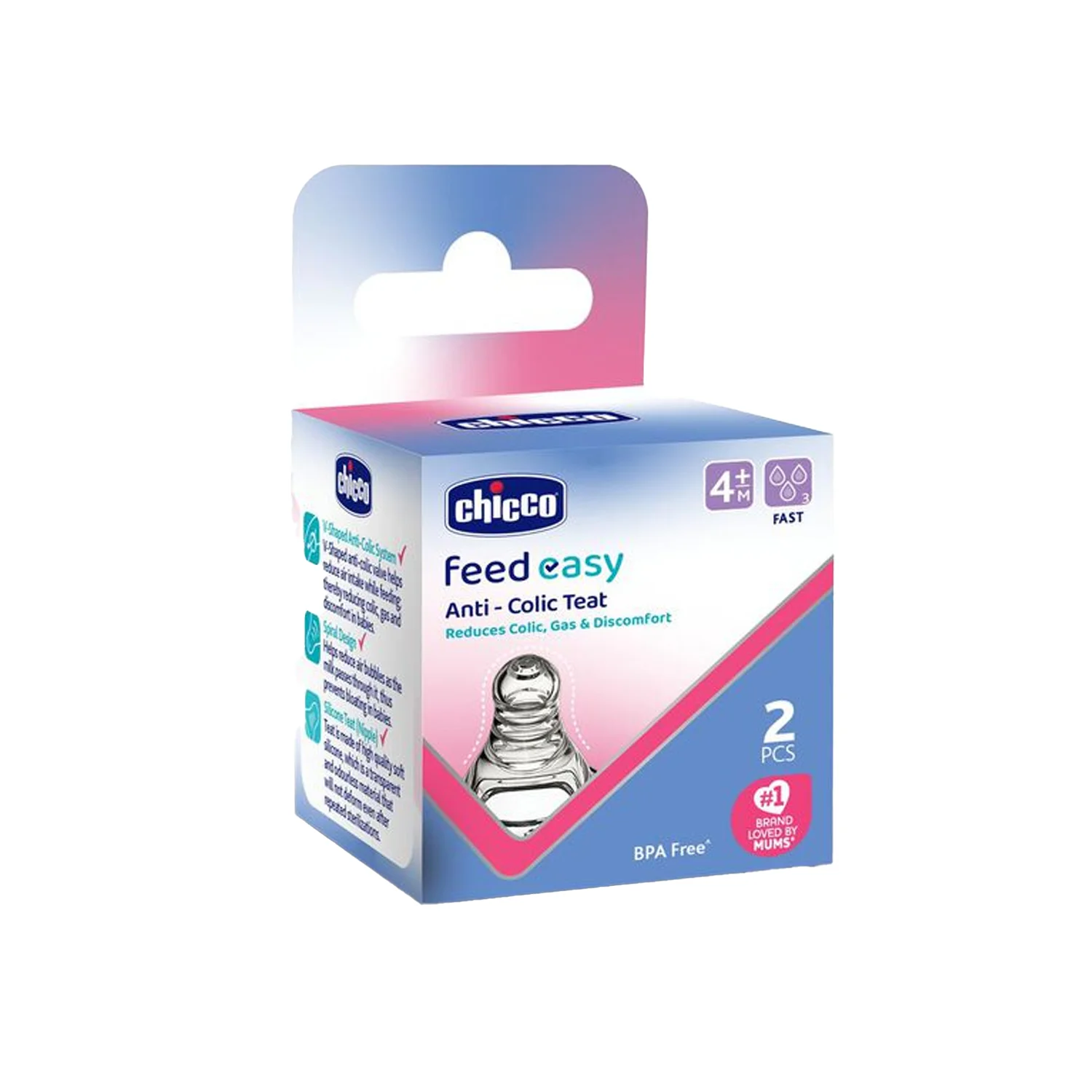 Chicco Feed Easy Anti-Colic Teat Fast Flow for Babies from 4+ Months (2 ...