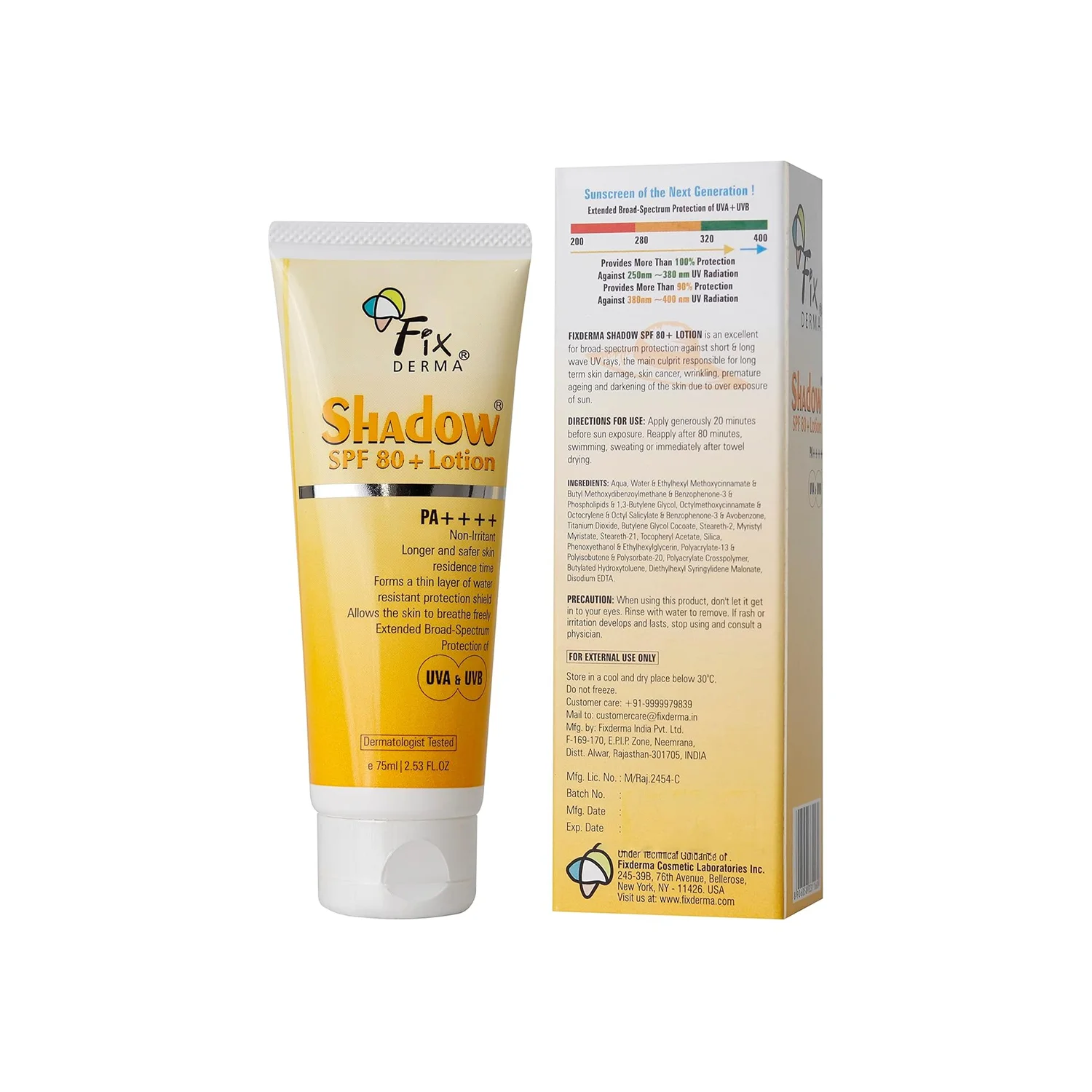 FixDERMA Shadow Sunscreen Lotion SPF 80+ (75ml) - Cureka - Online ...