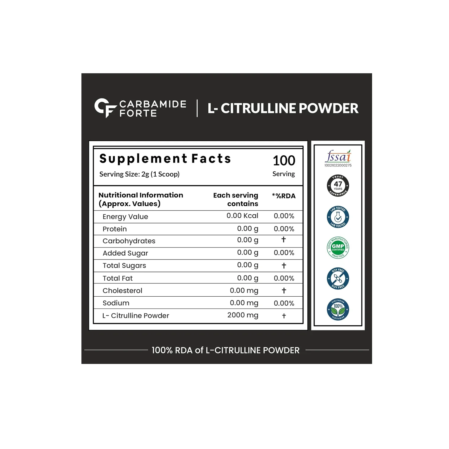 Carbamide Forte L-Citrulline 2000 mg Powder for Muscular Pump - 200gm ...