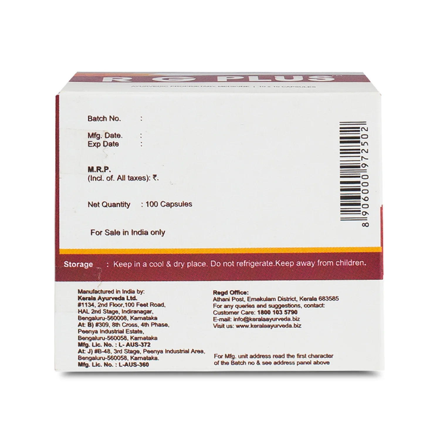 Kerala Ayurveda RG-Plus Capsule (100nos) - Cureka - Online Health Care ...