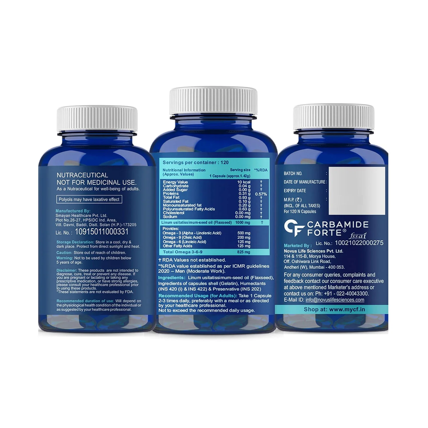 Carbamide Forte Flaxseed Oil 1000mg Cold Pressed Capsules for Heart ...
