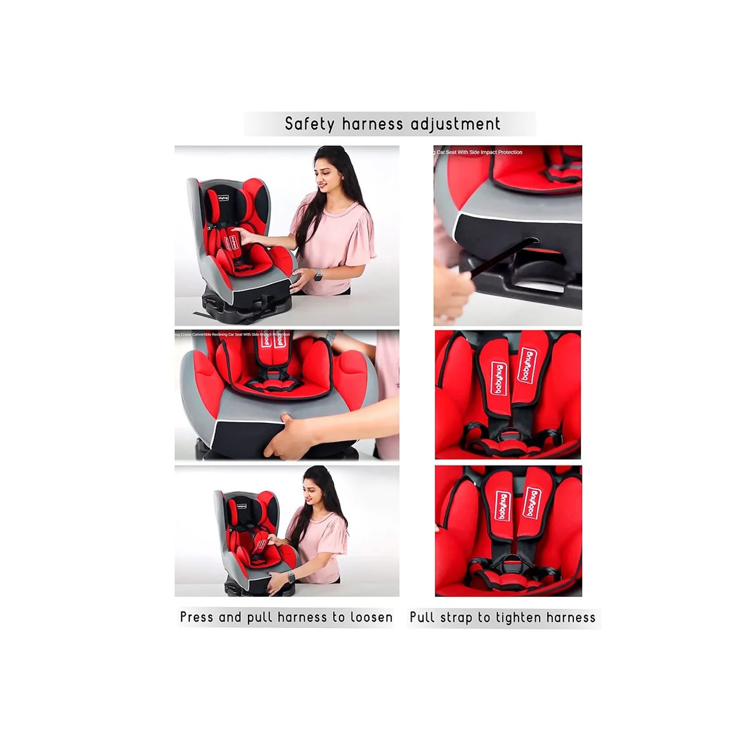 Babyhug Cruise Convertible Reclining Car Seat (Red and Black)