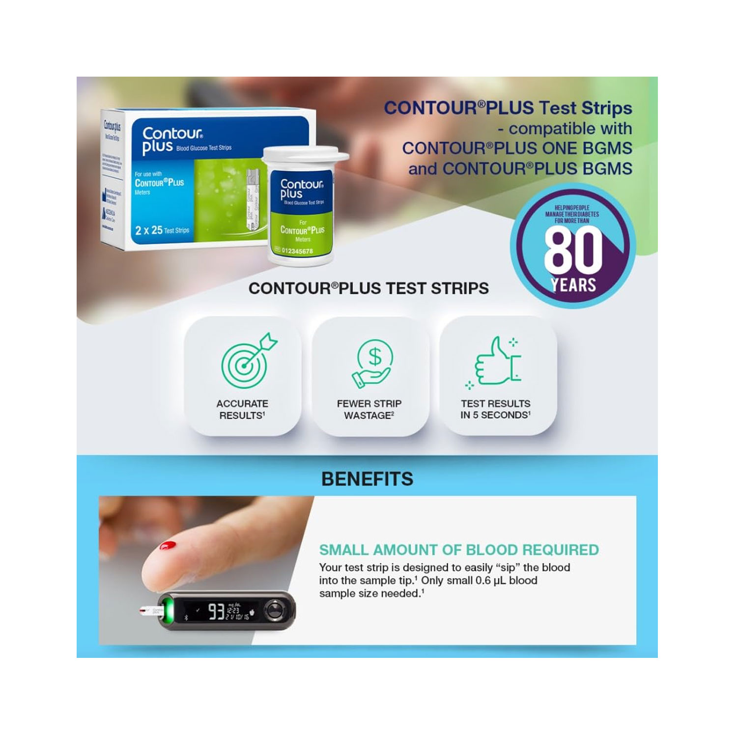 Contour Plus Blood Glucose Test Strips 50 nos - Cureka