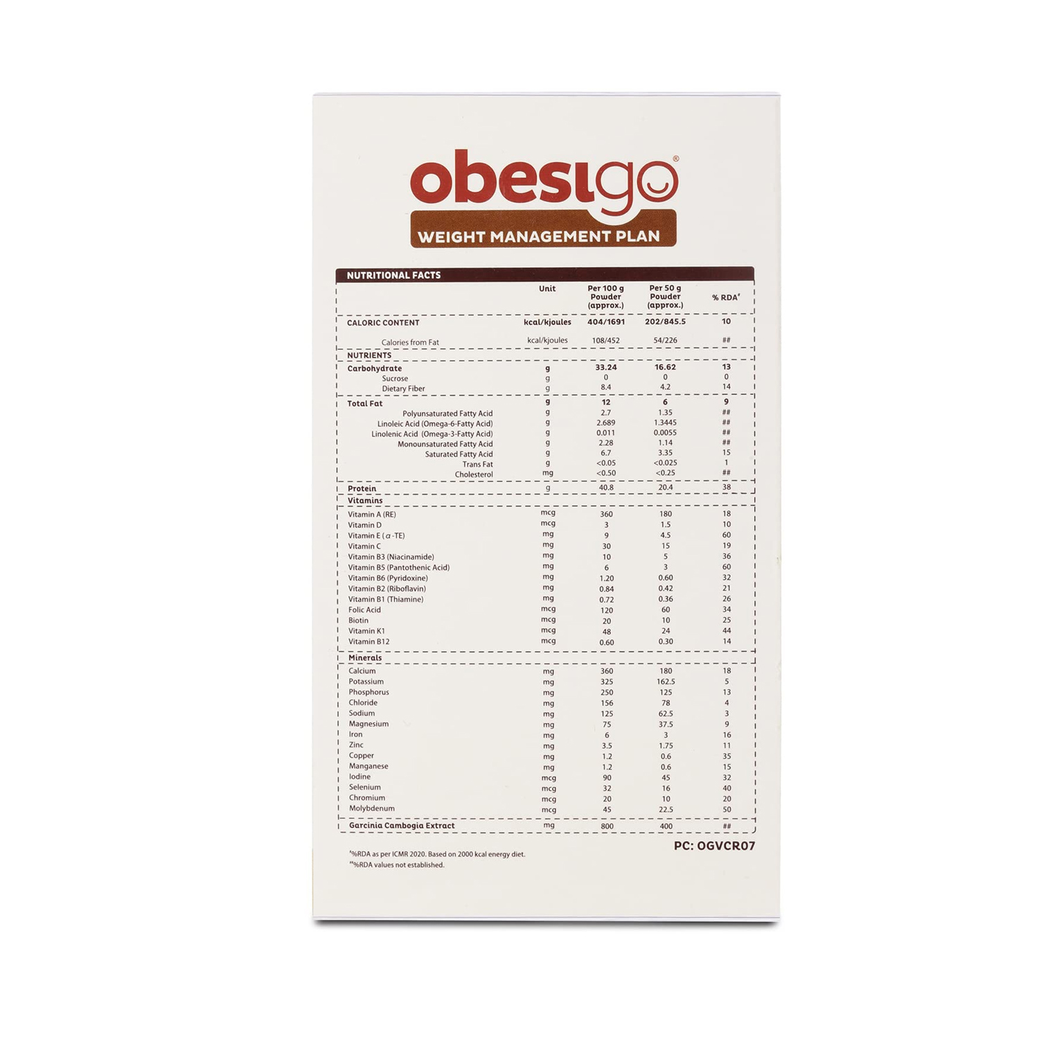 Obesigo BLCD Weight Management Plan Vanilla Shake 406g