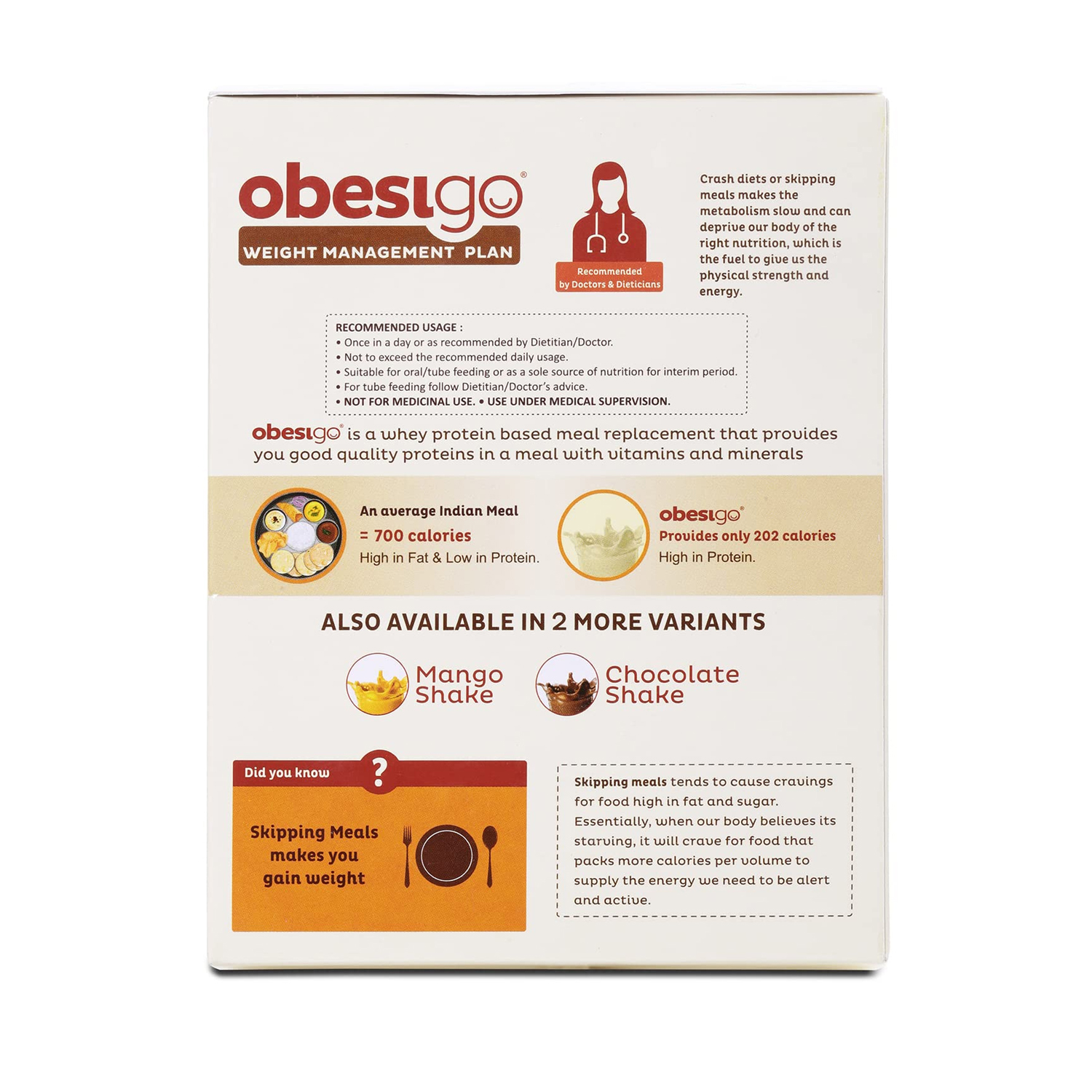 Obesigo BLCD Weight Management Plan Vanilla Shake 406g