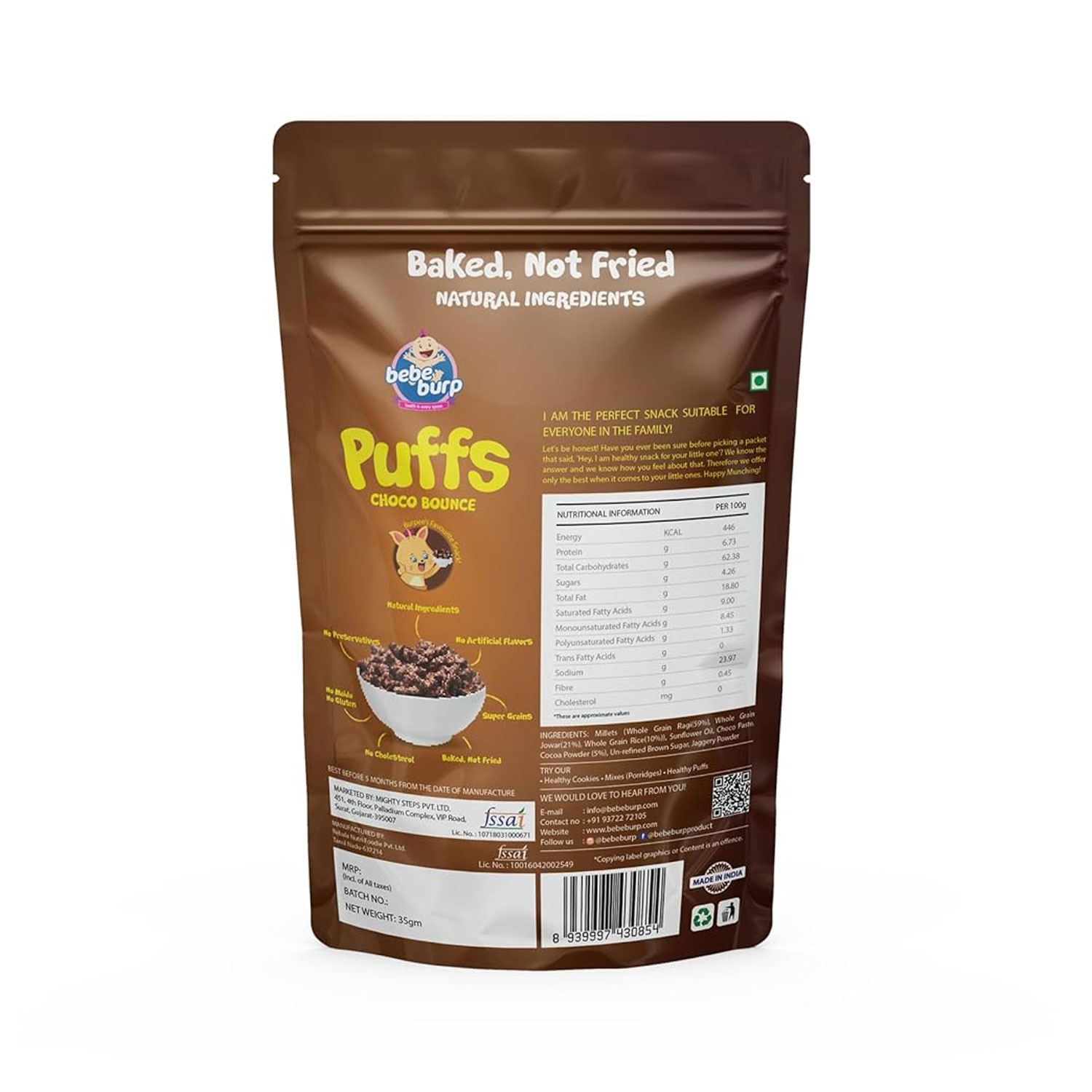 Bebe Burp Choco Bounce Puff for Babies from 12+ Months (Pack of 2 ...