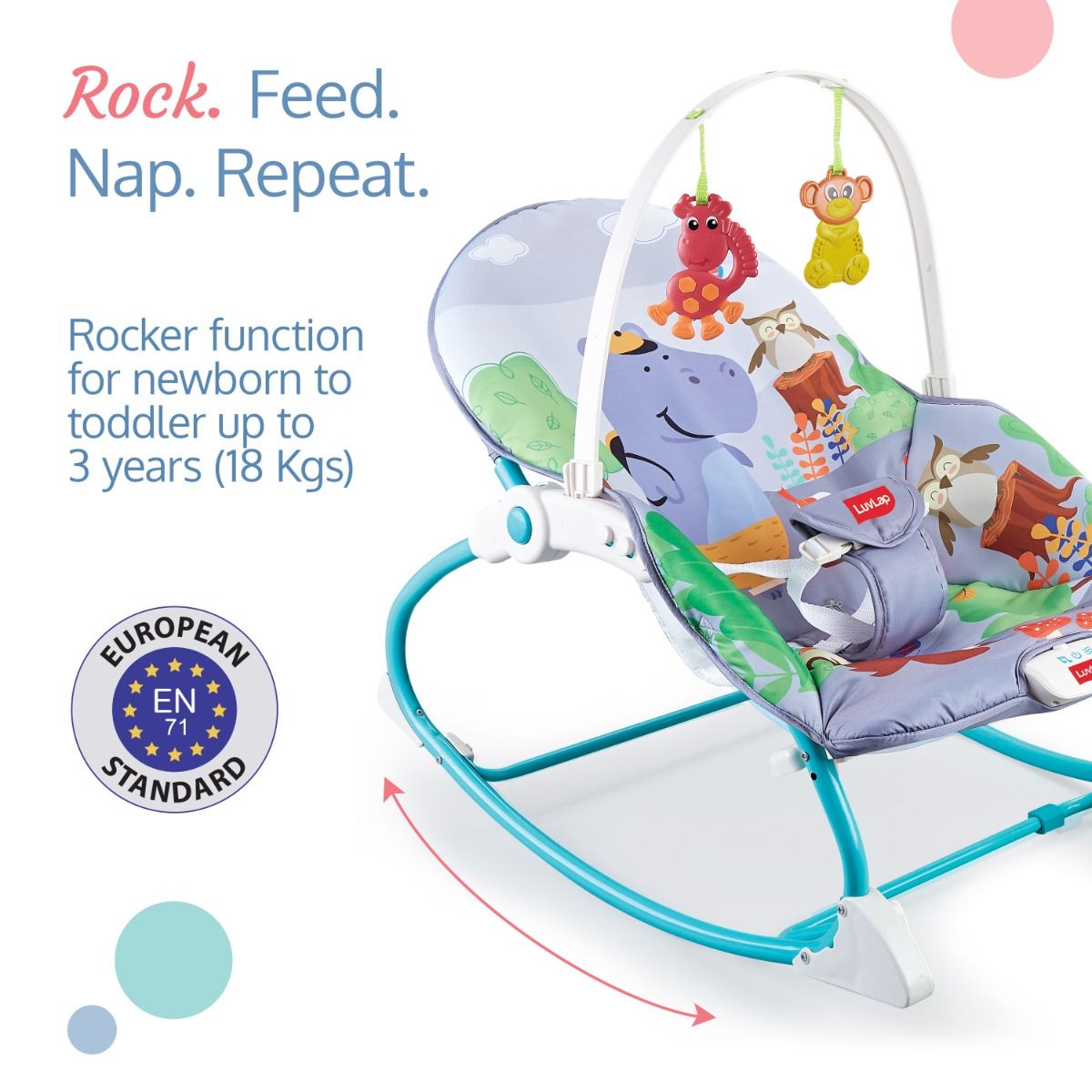 LuvLap Happy Jungle Toddler Rocker cum Bouncer (Hippo)
