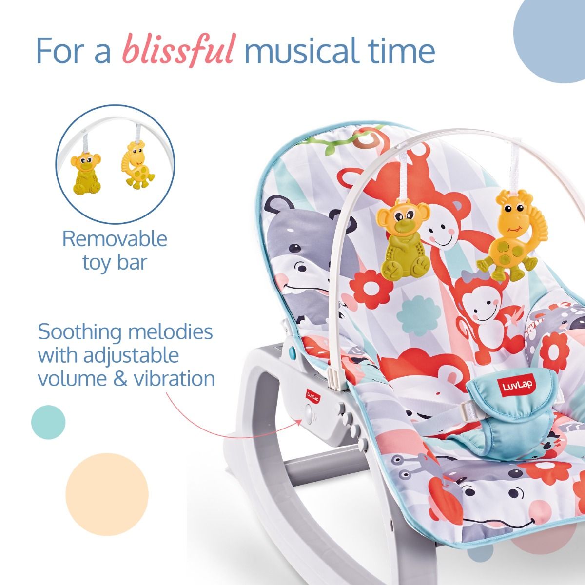 LuvLap Animal Kingdom 3 in 1 Baby Rocker (Hippo) - Cureka