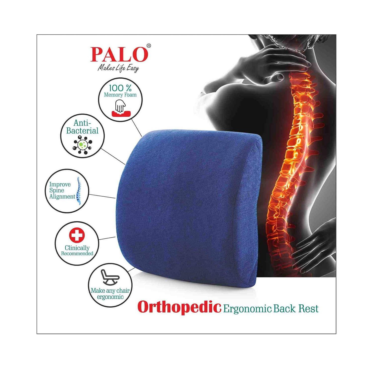 Palo Ergonomic Orthopedic Backrest with Memory Foam - Cureka