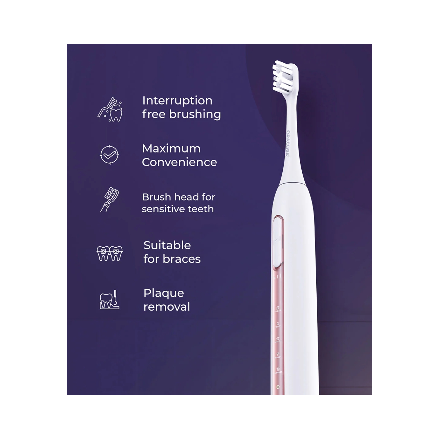 Oracura Sonic Smart Electric Rechargeable Toothbrush SB300 (Peach ...