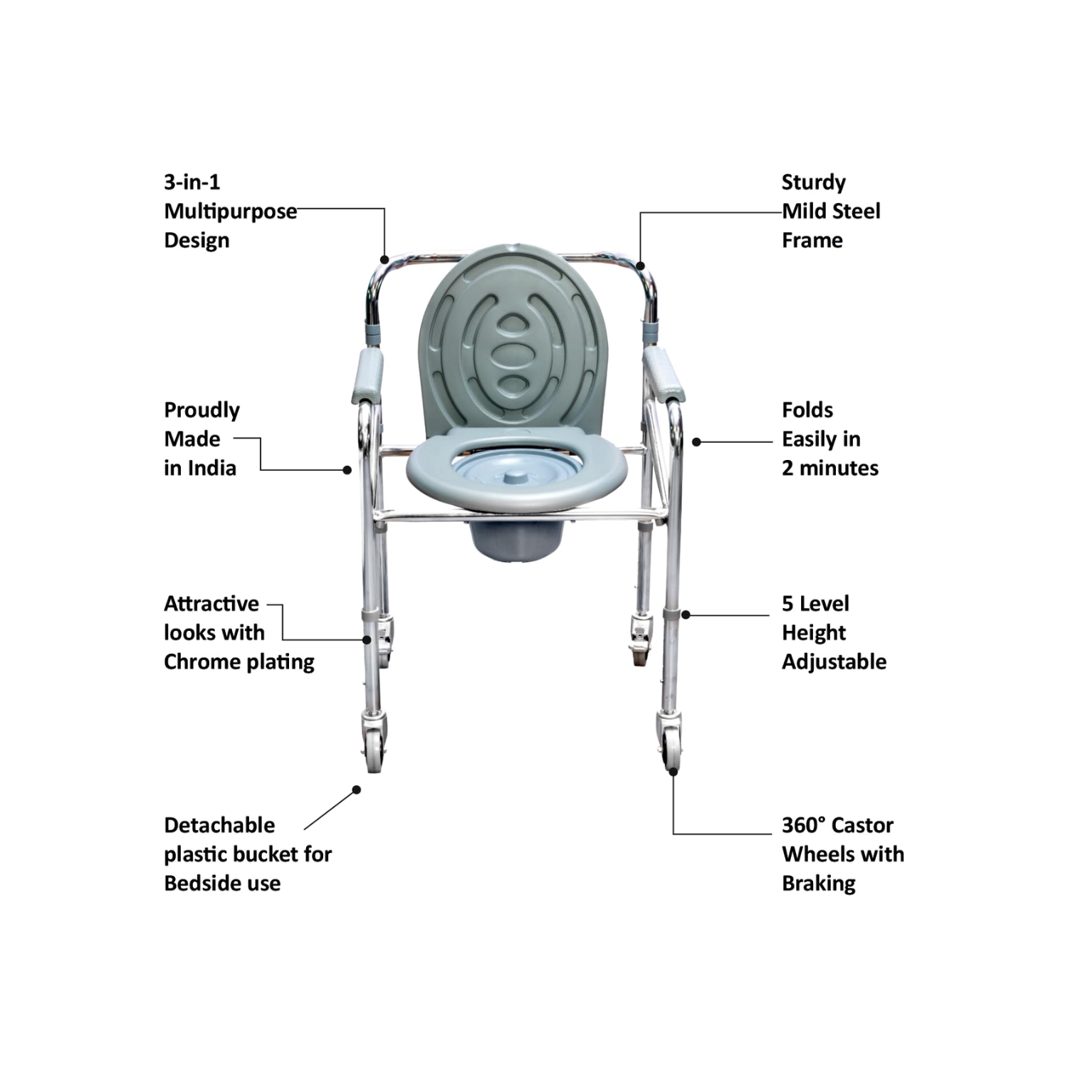 Accusure Commode Chair with Castor Wheel (CC-2) - Cureka - Online ...