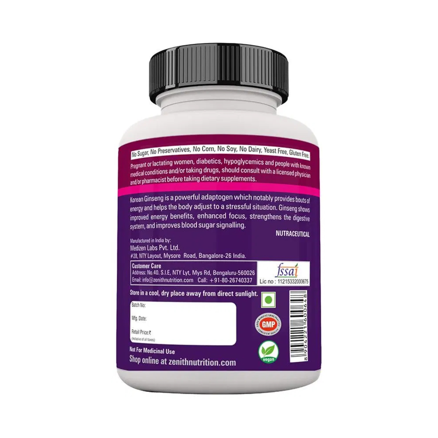 Zenith Korean Ginseng 500mg (100 Capsules) - Cureka - Online Health ...