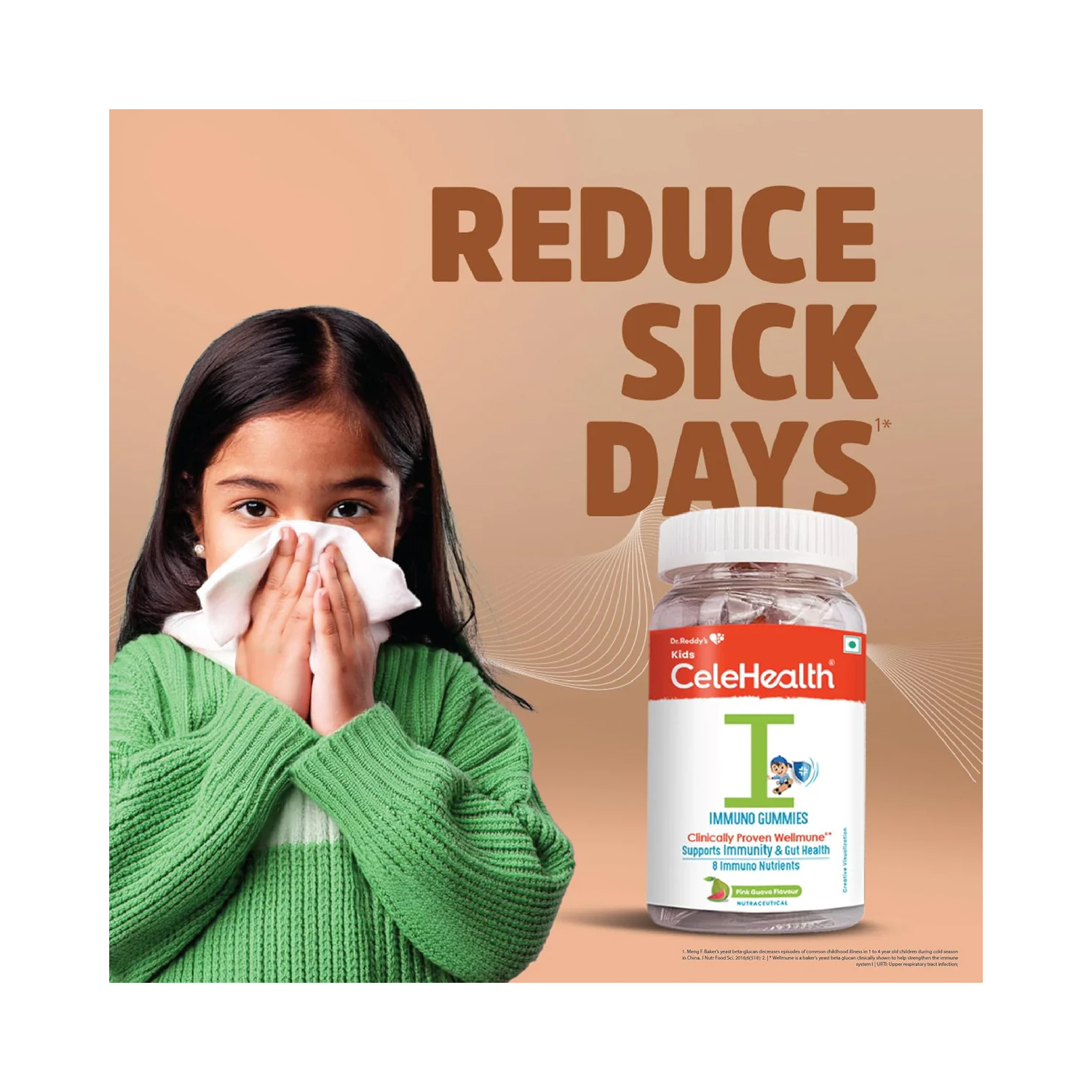 Dr. Reddy’s CeleHealth Kidz Immuno Gummies Pink Guava Flavour (30 Nos ...
